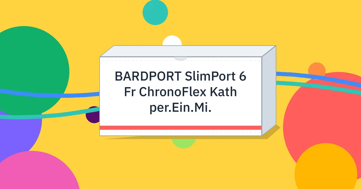Symbolbild: Packung mit der Aufschrift BARDPORT SlimPort 6 Fr ChronoFlex Kath per.Ein.Mi. (PZN 02755926) – Verfügbarkeit und Bezug in Apotheken in Frankfurt am Main