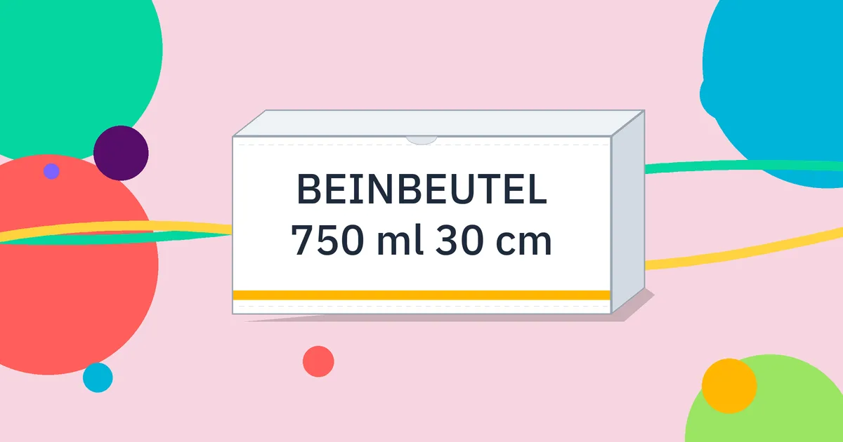 Symbolbild: Packung mit der Aufschrift BEINBEUTEL 750 ml 30 cm (PZN 05140906) – Verfügbarkeit und Bezug in Apotheken in Frankfurt am Main