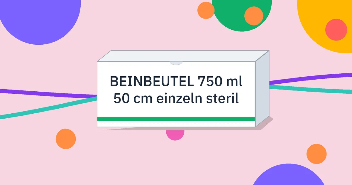 Symbolbild: Packung mit der Aufschrift BEINBEUTEL 750 ml 50 cm einzeln steril (PZN 09061575) – Verfügbarkeit und Bezug in Apotheken in Frankfurt am Main