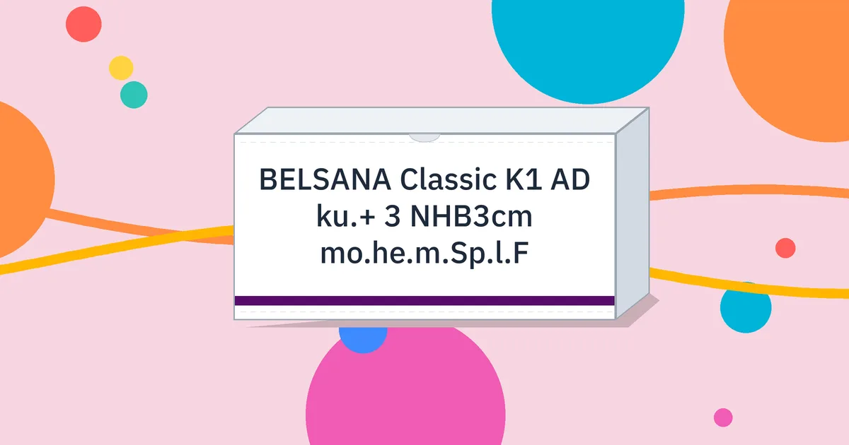 Symbolbild: Packung mit der Aufschrift BELSANA Classic K1 AD ku.+ 3 NHB3cm mo.he.m.Sp.l.F (PZN 19255501) – Verfügbarkeit und Bezug in Apotheken in Frankfurt am Main