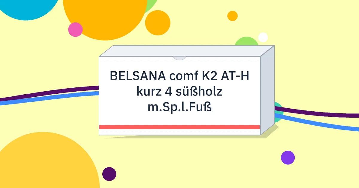 Symbolbild: Packung mit der Aufschrift BELSANA comf K2 AT-H kurz 4 süßholz m.Sp.l.Fuß (PZN 12330441) – Verfügbarkeit und Bezug in Apotheken in Frankfurt am Main