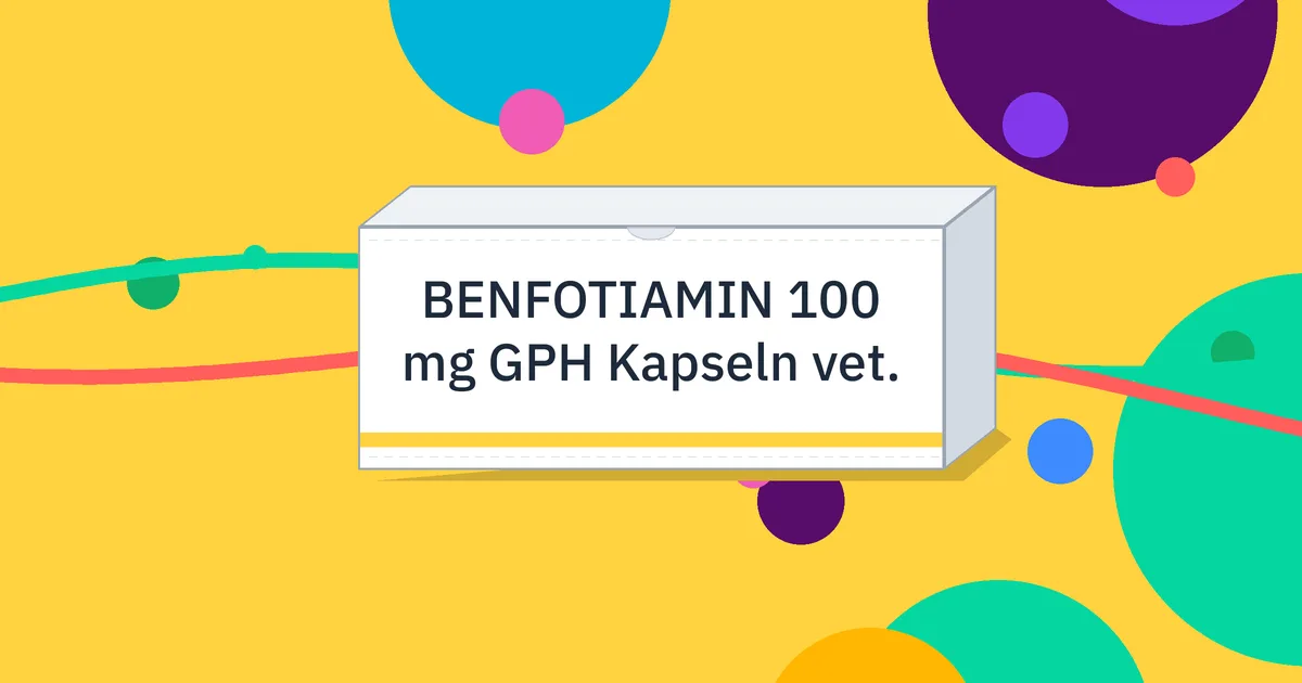 Symbolbild: Packung mit der Aufschrift BENFOTIAMIN 100 mg GPH Kapseln vet. (PZN 19248300) – Verfügbarkeit und Bezug in Apotheken in Frankfurt am Main