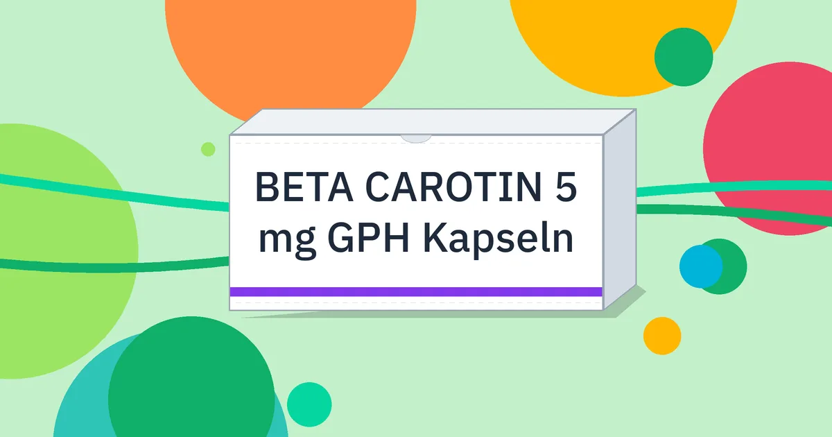 Symbolbild: Packung mit der Aufschrift BETA CAROTIN 5 mg GPH Kapseln (PZN 09681361) – Verfügbarkeit und Bezug in Apotheken in Frankfurt am Main