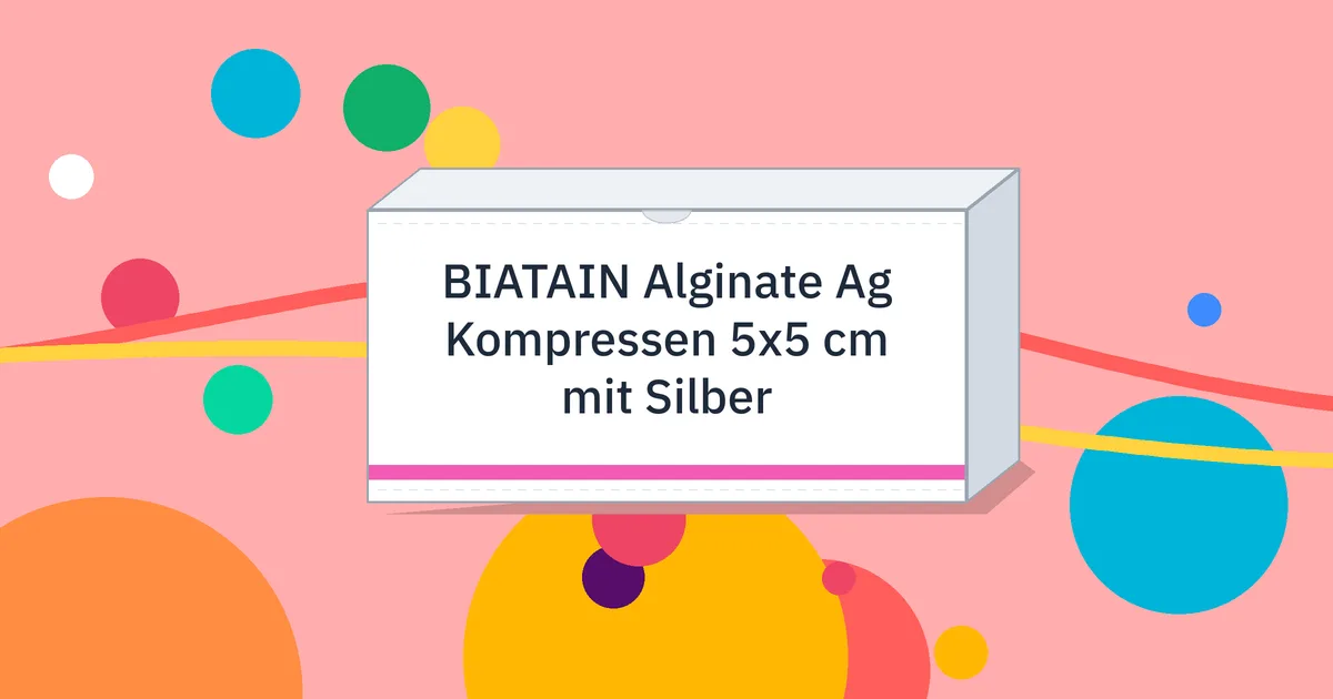 Symbolbild: Packung mit der Aufschrift BIATAIN Alginate Ag Kompressen 5x5 cm mit Silber (PZN 10046322) – Verfügbarkeit und Bezug in Apotheken in Frankfurt am Main