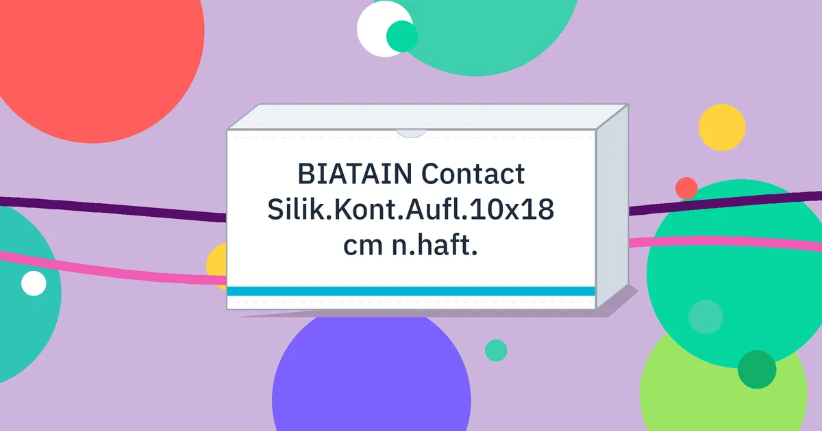 Symbolbild: Packung mit der Aufschrift BIATAIN Contact Silik.Kont.Aufl.10x18 cm n.haft. (PZN 18373670) – Verfügbarkeit und Bezug in Apotheken in Frankfurt am Main