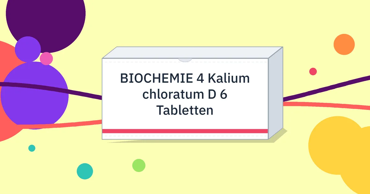Symbolbild: Packung mit der Aufschrift BIOCHEMIE 4 Kalium chloratum D 6 Tabletten (PZN 05955815) – Verfügbarkeit und Bezug in Apotheken in Frankfurt am Main