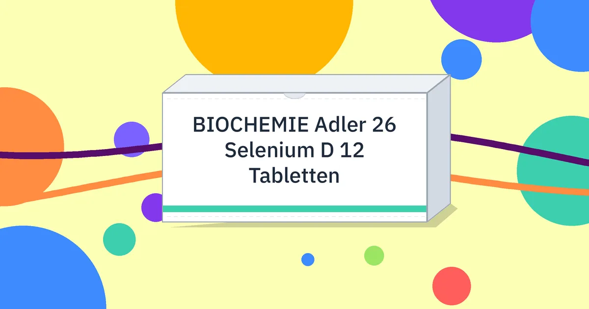 Symbolbild: Packung mit der Aufschrift BIOCHEMIE Adler 26 Selenium D 12 Tabletten (PZN 02731044) – Verfügbarkeit und Bezug in Apotheken in Frankfurt am Main