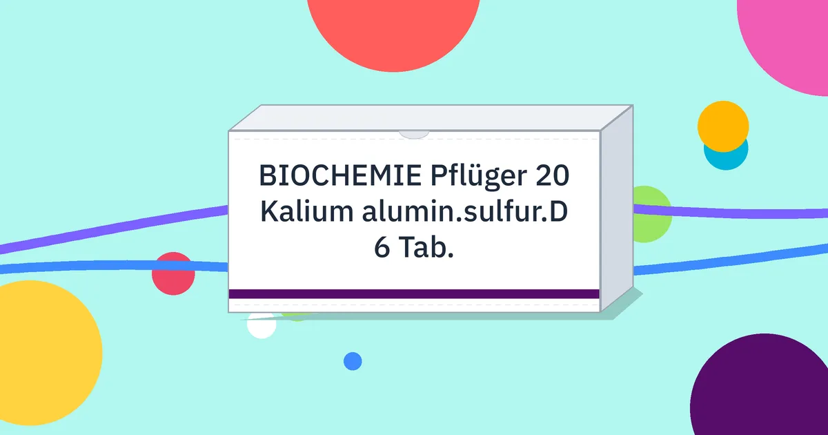 Symbolbild: Packung mit der Aufschrift BIOCHEMIE Pflüger 20 Kalium alumin.sulfur.D 6 Tab. (PZN 06322650) – Verfügbarkeit und Bezug in Apotheken in Frankfurt am Main