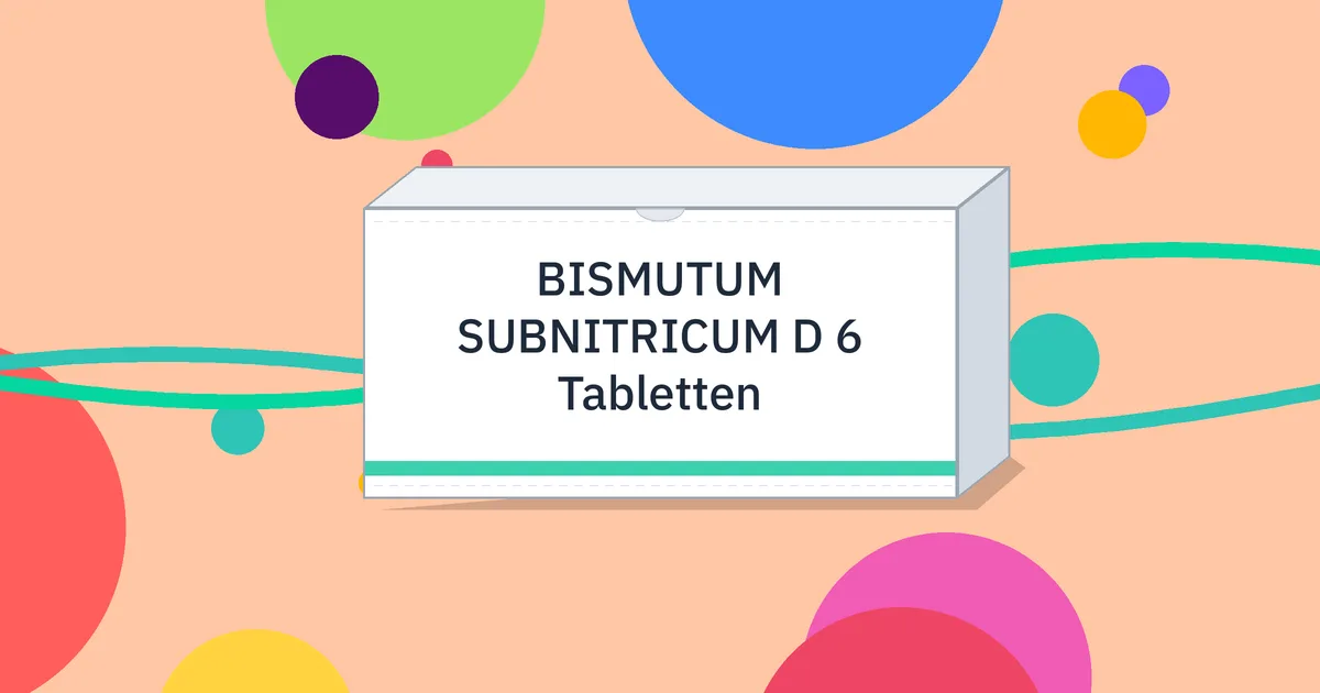 Symbolbild: Packung mit der Aufschrift BISMUTUM SUBNITRICUM D 6 Tabletten (PZN 02626643) – Verfügbarkeit und Bezug in Apotheken in Frankfurt am Main