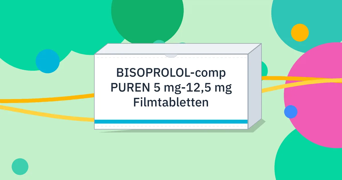 Symbolbild: Packung mit der Aufschrift BISOPROLOL-comp PUREN 5 mg-12,5 mg Filmtabletten (PZN 17149640) – Verfügbarkeit und Bezug in Apotheken in Frankfurt am Main