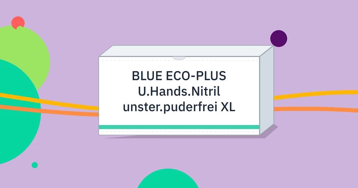 Symbolbild: Packung mit der Aufschrift BLUE ECO-PLUS U.Hands.Nitril unster.puderfrei XL (PZN 19909380) – Verfügbarkeit und Bezug in Apotheken in Frankfurt am Main