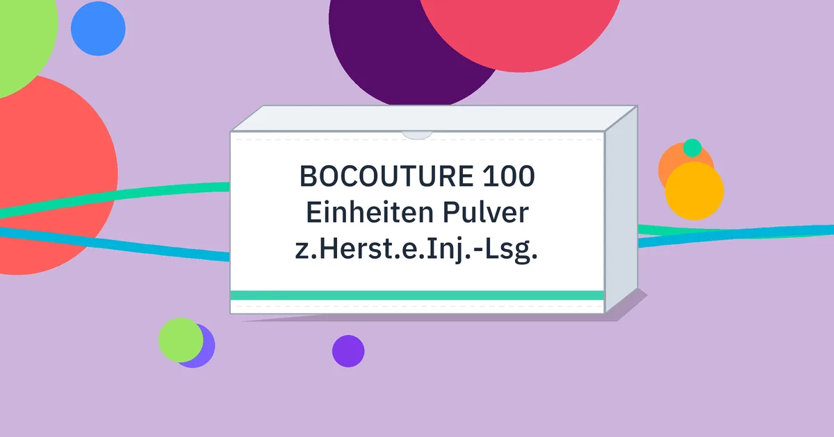 Symbolbild: Packung mit der Aufschrift BOCOUTURE 100 Einheiten Pulver z.Herst.e.Inj.-Lsg. (PZN 20141122) – Verfügbarkeit und Bezug in Apotheken in Frankfurt am Main