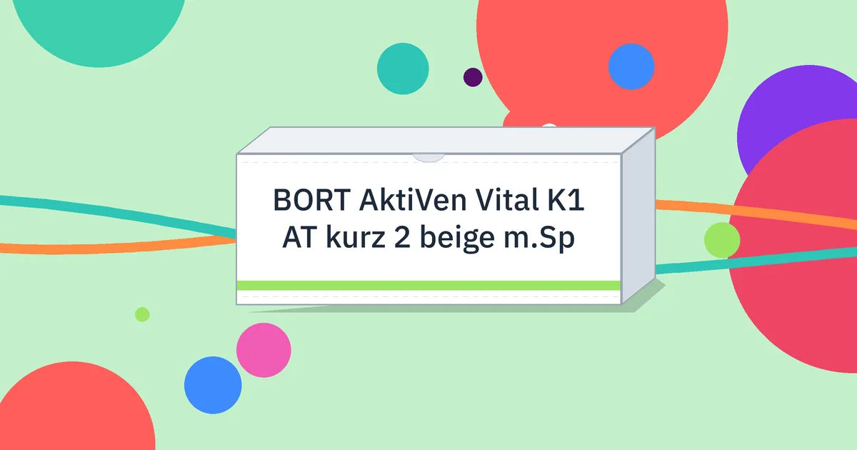 Symbolbild: Packung mit der Aufschrift BORT AktiVen Vital K1 AT kurz 2 beige m.Sp (PZN 13738523) – Verfügbarkeit und Bezug in Apotheken in Frankfurt am Main