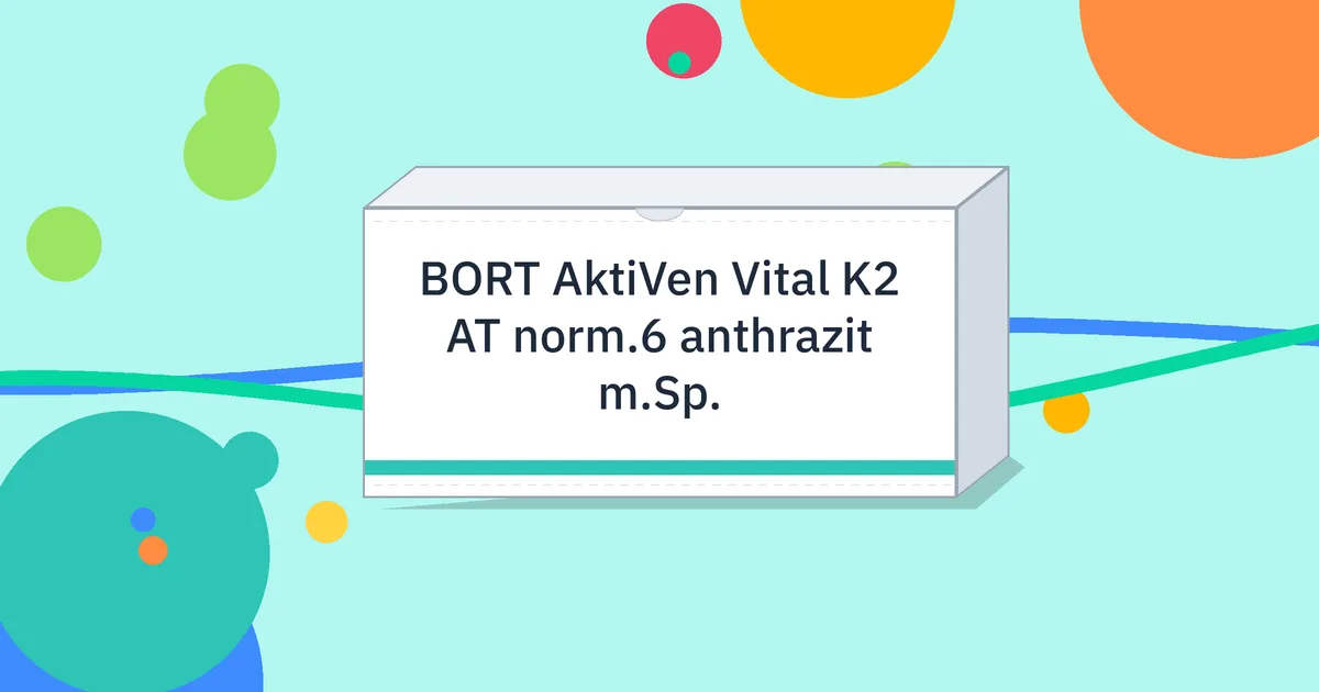 Symbolbild: Packung mit der Aufschrift BORT AktiVen Vital K2 AT norm.6 anthrazit m.Sp. (PZN 13743257) – Verfügbarkeit und Bezug in Apotheken in Frankfurt am Main