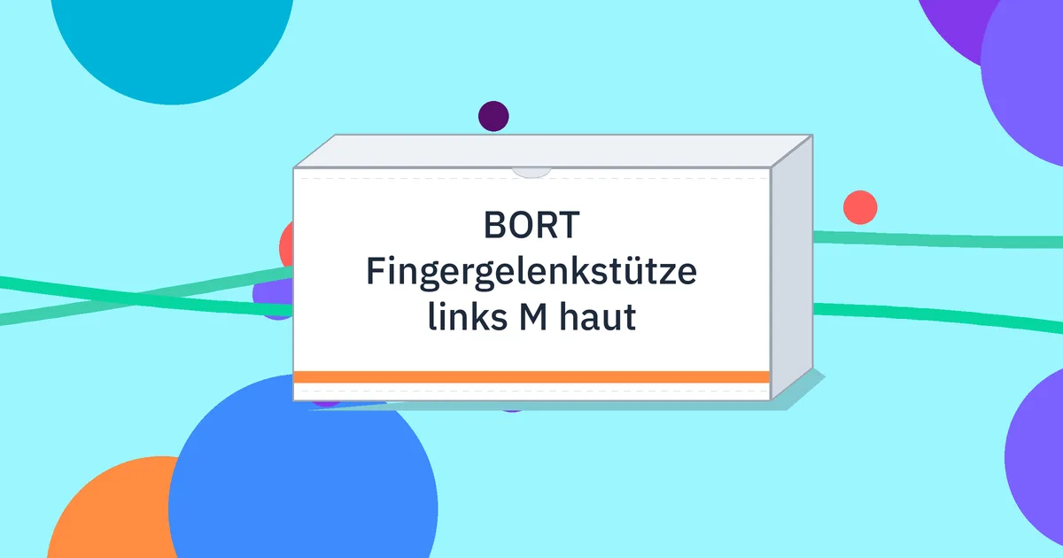 Symbolbild: Packung mit der Aufschrift BORT Fingergelenkstütze links M haut (PZN 03173439) – Verfügbarkeit und Bezug in Apotheken in Frankfurt am Main