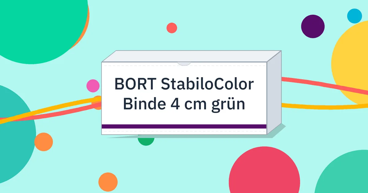 Symbolbild: Packung mit der Aufschrift BORT StabiloColor Binde 4 cm grün (PZN 08830907) – Verfügbarkeit und Bezug in Apotheken in Frankfurt am Main