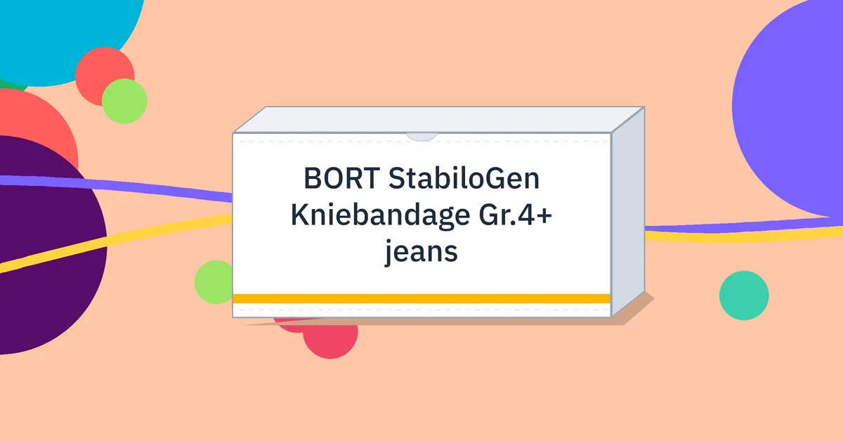 Symbolbild: Packung mit der Aufschrift BORT StabiloGen Kniebandage Gr.4+ jeans (PZN 16846816) – Verfügbarkeit und Bezug in Apotheken in Frankfurt am Main