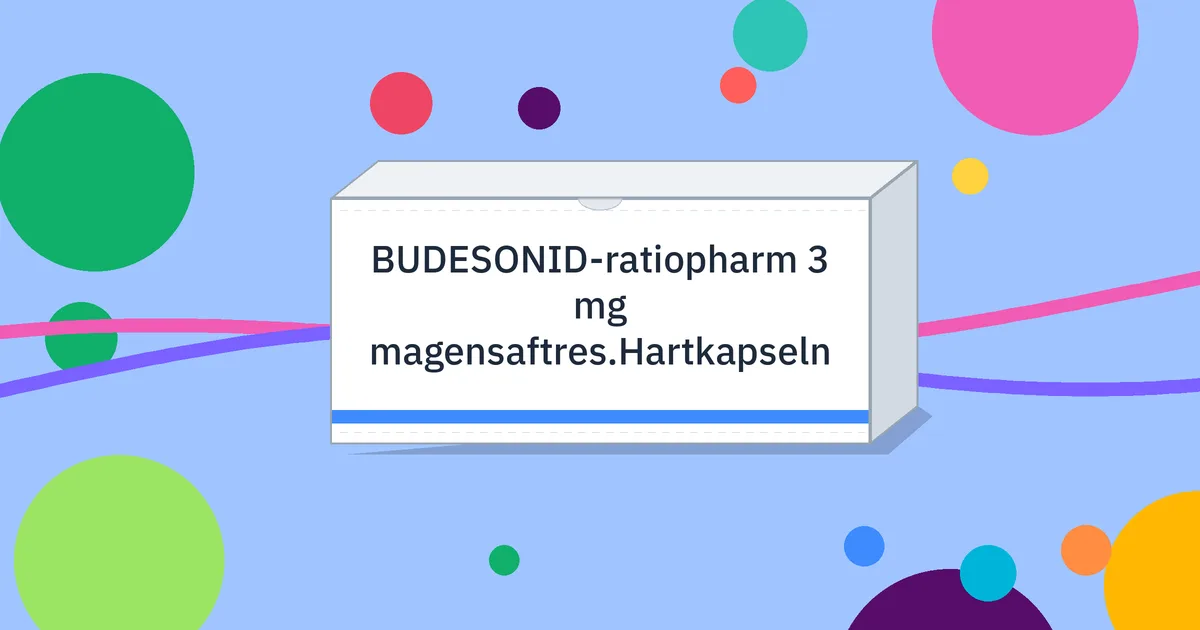 Symbolbild: Packung mit der Aufschrift BUDESONID-ratiopharm 3 mg magensaftres.Hartkapseln (PZN 17638965) – Verfügbarkeit und Bezug in Apotheken in Frankfurt am Main