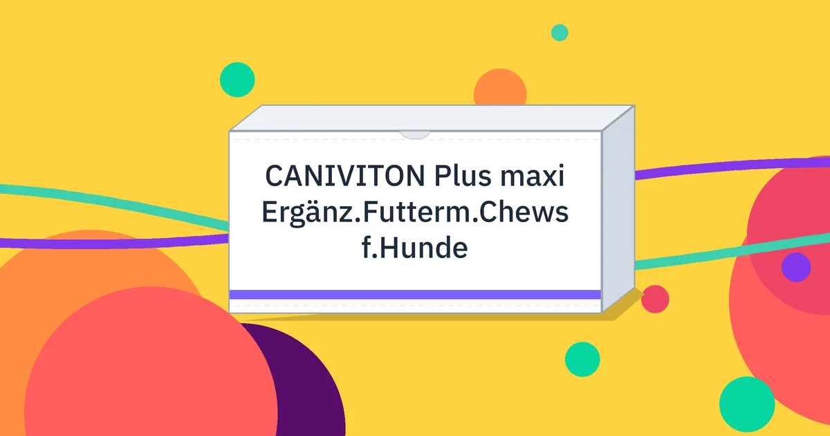 Symbolbild: Packung mit der Aufschrift CANIVITON Plus maxi Ergänz.Futterm.Chews f.Hunde (PZN 19648005) – Verfügbarkeit und Bezug in Apotheken in Frankfurt am Main