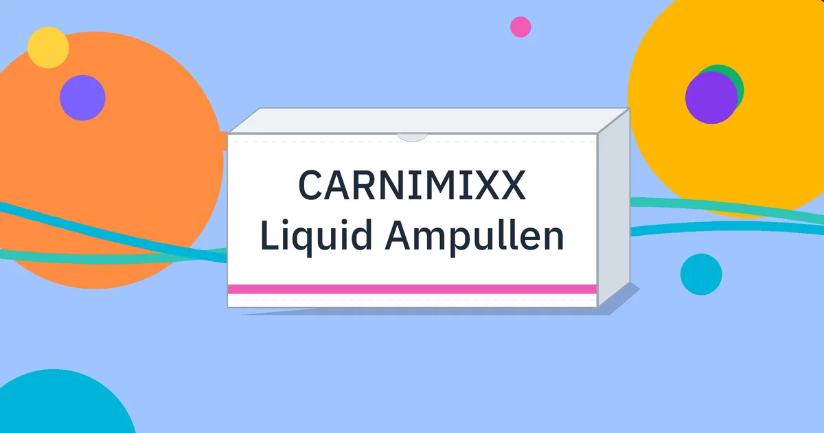 Symbolbild: Packung mit der Aufschrift CARNIMIXX Liquid Ampullen (PZN 01115981) – Verfügbarkeit und Bezug in Apotheken in Frankfurt am Main