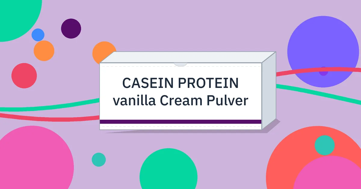 Symbolbild: Packung mit der Aufschrift CASEIN PROTEIN vanilla Cream Pulver (PZN 04078364) – Verfügbarkeit und Bezug in Apotheken in Frankfurt am Main