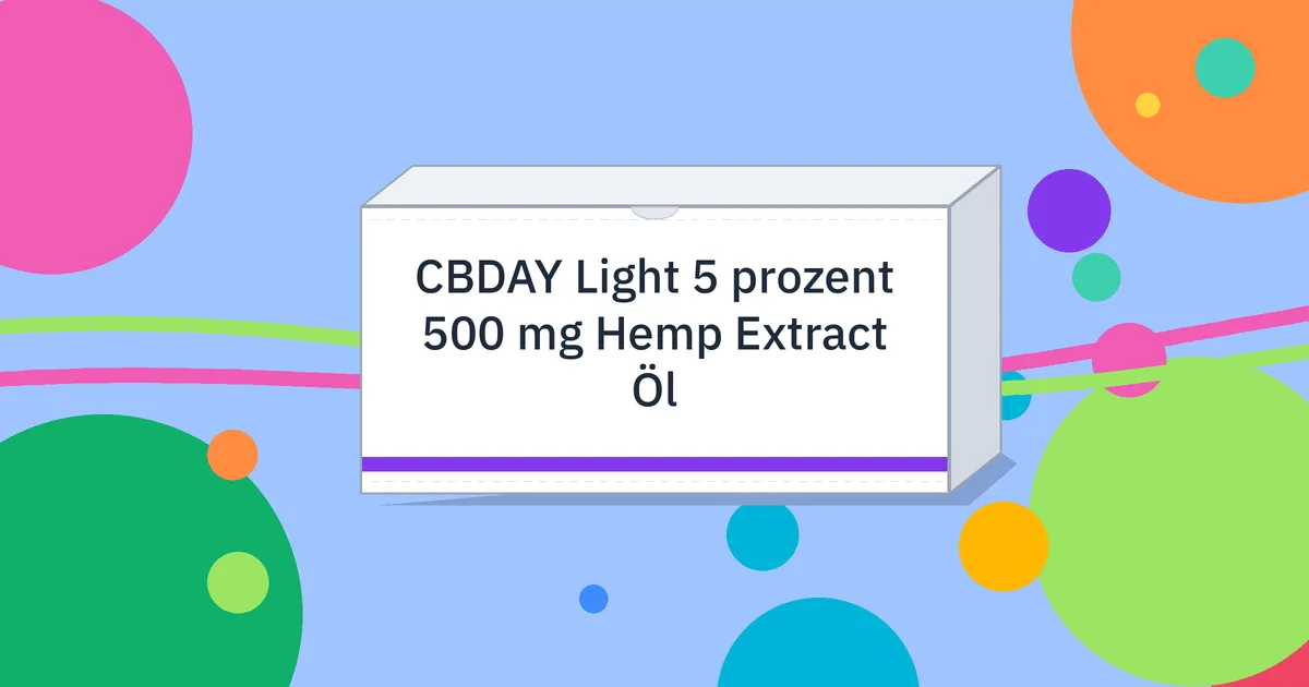 Symbolbild: Packung mit der Aufschrift CBDAY Light 5 prozent 500 mg Hemp Extract Öl (PZN 20031936) – Verfügbarkeit und Bezug in Apotheken in Frankfurt am Main