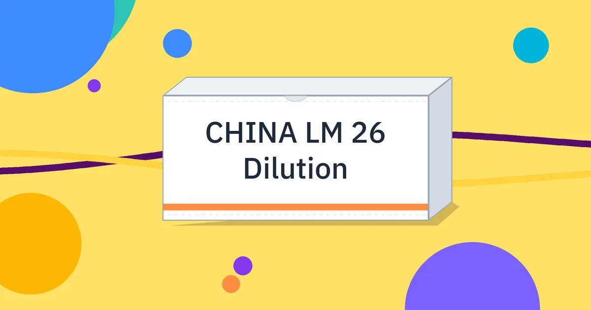 Symbolbild: Packung mit der Aufschrift CHINA LM 26 Dilution (PZN 12813984) – Verfügbarkeit und Bezug in Apotheken in Frankfurt am Main