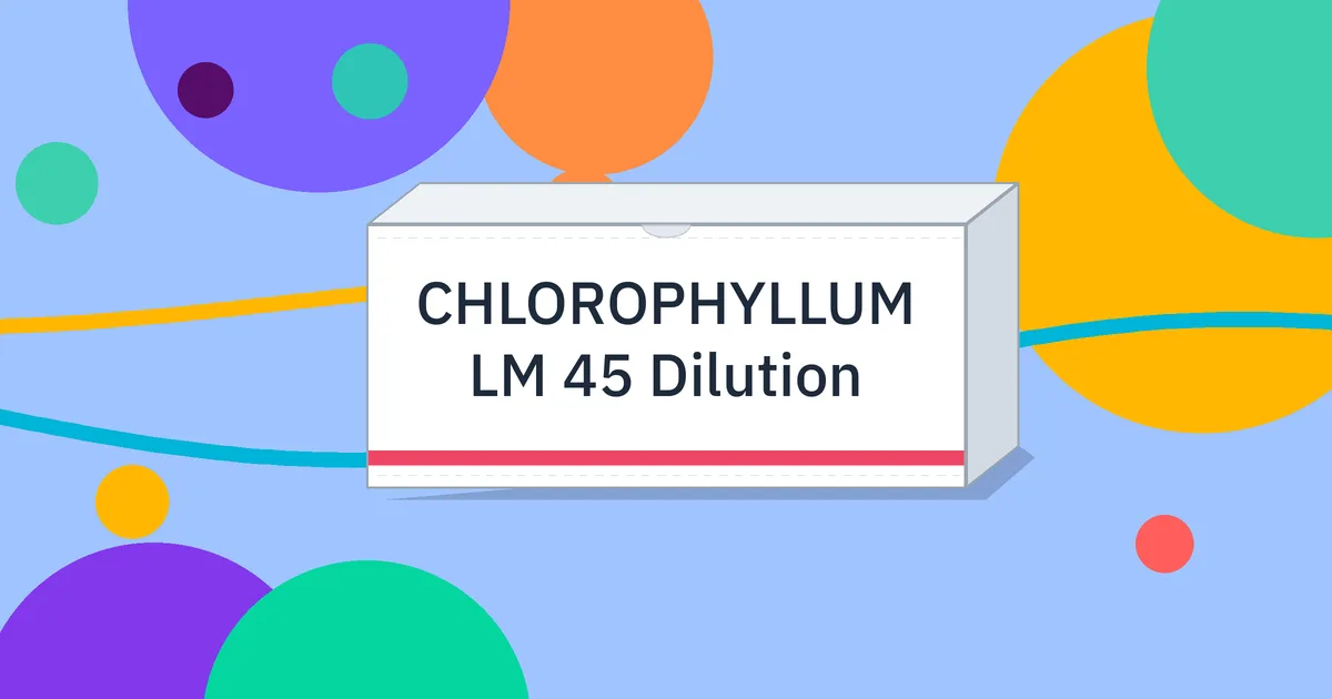 Symbolbild: Packung mit der Aufschrift CHLOROPHYLLUM LM 45 Dilution (PZN 13445241) – Verfügbarkeit und Bezug in Apotheken in Frankfurt am Main