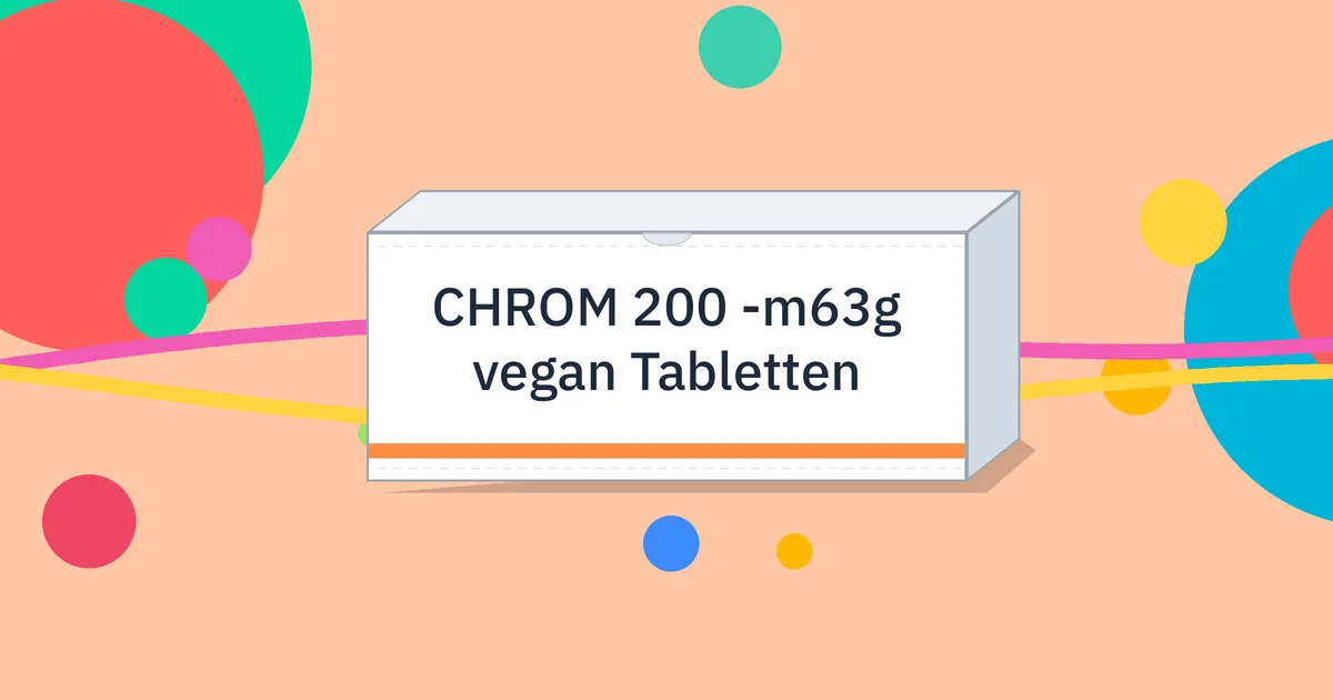 Symbolbild: Packung mit der Aufschrift CHROM 200 -m63g vegan Tabletten (PZN 14290042) – Verfügbarkeit und Bezug in Apotheken in Frankfurt am Main