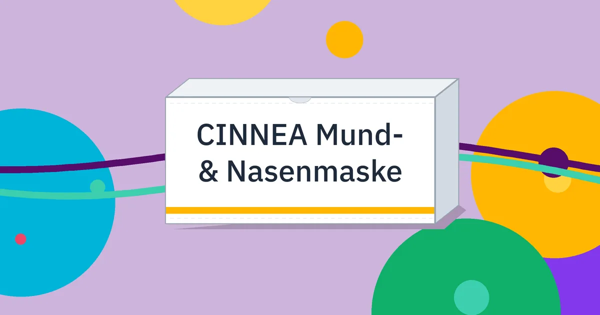 Symbolbild: Packung mit der Aufschrift CINNEA Mund- & Nasenmaske (PZN 16682415) – Verfügbarkeit und Bezug in Apotheken in Frankfurt am Main