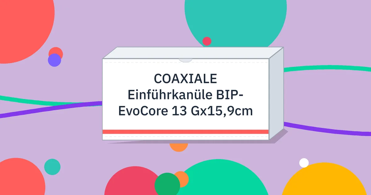 Symbolbild: Packung mit der Aufschrift COAXIALE Einführkanüle BIP-EvoCore 13 Gx15,9cm (PZN 16135363) – Verfügbarkeit und Bezug in Apotheken in Frankfurt am Main