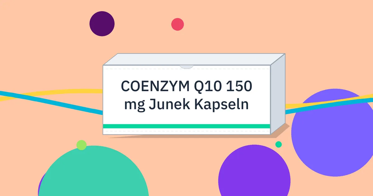 Symbolbild: Packung mit der Aufschrift COENZYM Q10 150 mg Junek Kapseln (PZN 09720138) – Verfügbarkeit und Bezug in Apotheken in Frankfurt am Main