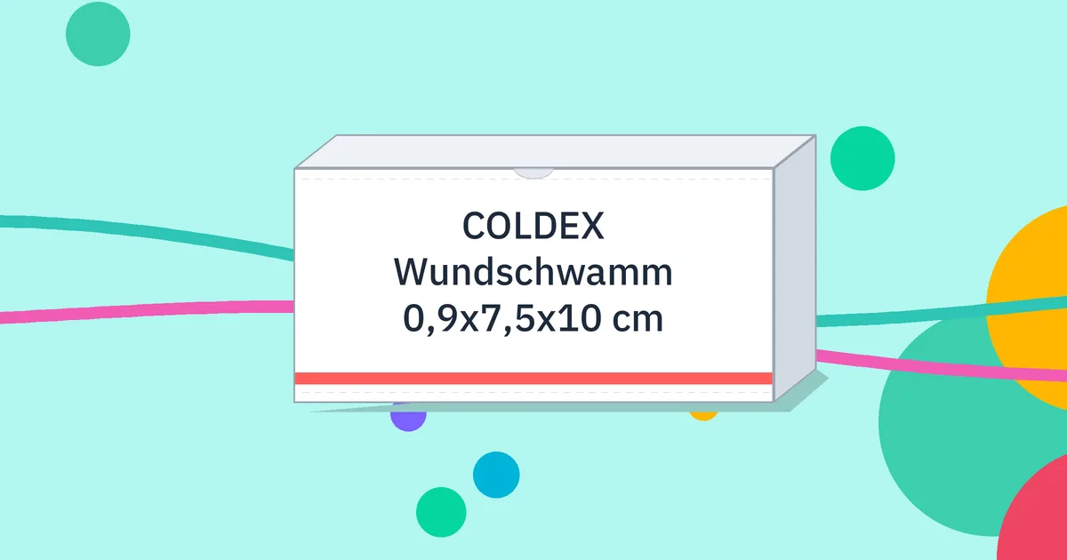 Symbolbild: Packung mit der Aufschrift COLDEX Wundschwamm 0,9x7,5x10 cm (PZN 00075699) – Verfügbarkeit und Bezug in Apotheken in Frankfurt am Main