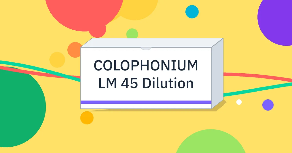 Symbolbild: Packung mit der Aufschrift COLOPHONIUM LM 45 Dilution (PZN 13448541) – Verfügbarkeit und Bezug in Apotheken in Frankfurt am Main