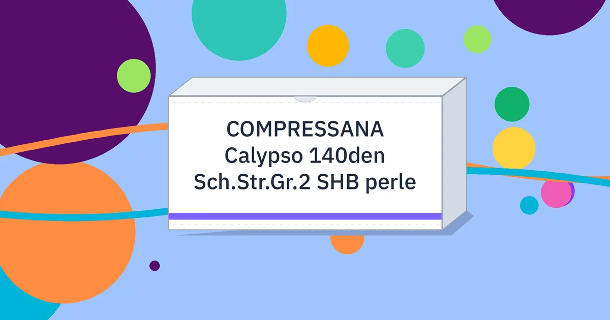 Symbolbild: Packung mit der Aufschrift COMPRESSANA Calypso 140den Sch.Str.Gr.2 SHB perle (PZN 11218222) – Verfügbarkeit und Bezug in Apotheken in Frankfurt am Main