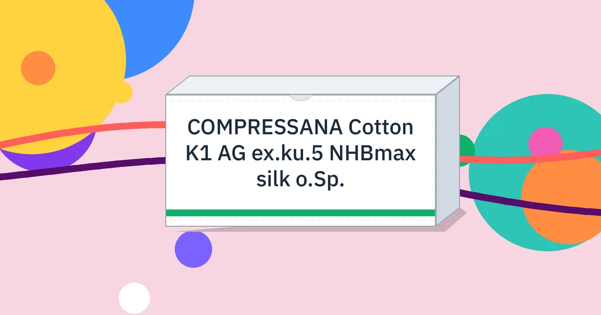 Symbolbild: Packung mit der Aufschrift COMPRESSANA Cotton K1 AG ex.ku.5 NHBmax silk o.Sp. (PZN 11395295) – Verfügbarkeit und Bezug in Apotheken in Frankfurt am Main