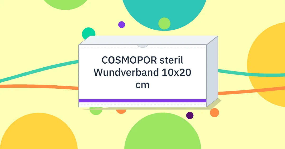 Symbolbild: Packung mit der Aufschrift COSMOPOR steril Wundverband 10x20 cm (PZN 00896634) – Verfügbarkeit und Bezug in Apotheken in Frankfurt am Main