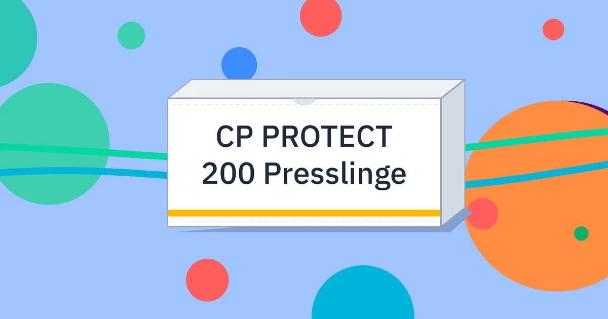 Symbolbild: Packung mit der Aufschrift CP PROTECT 200 Presslinge (PZN 02579777) – Verfügbarkeit und Bezug in Apotheken in Frankfurt am Main