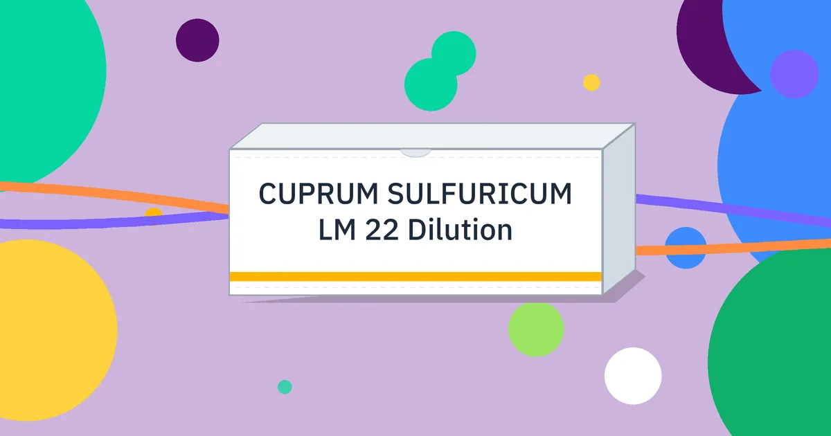 Symbolbild: Packung mit der Aufschrift CUPRUM SULFURICUM LM 22 Dilution (PZN 12839156) – Verfügbarkeit und Bezug in Apotheken in Frankfurt am Main