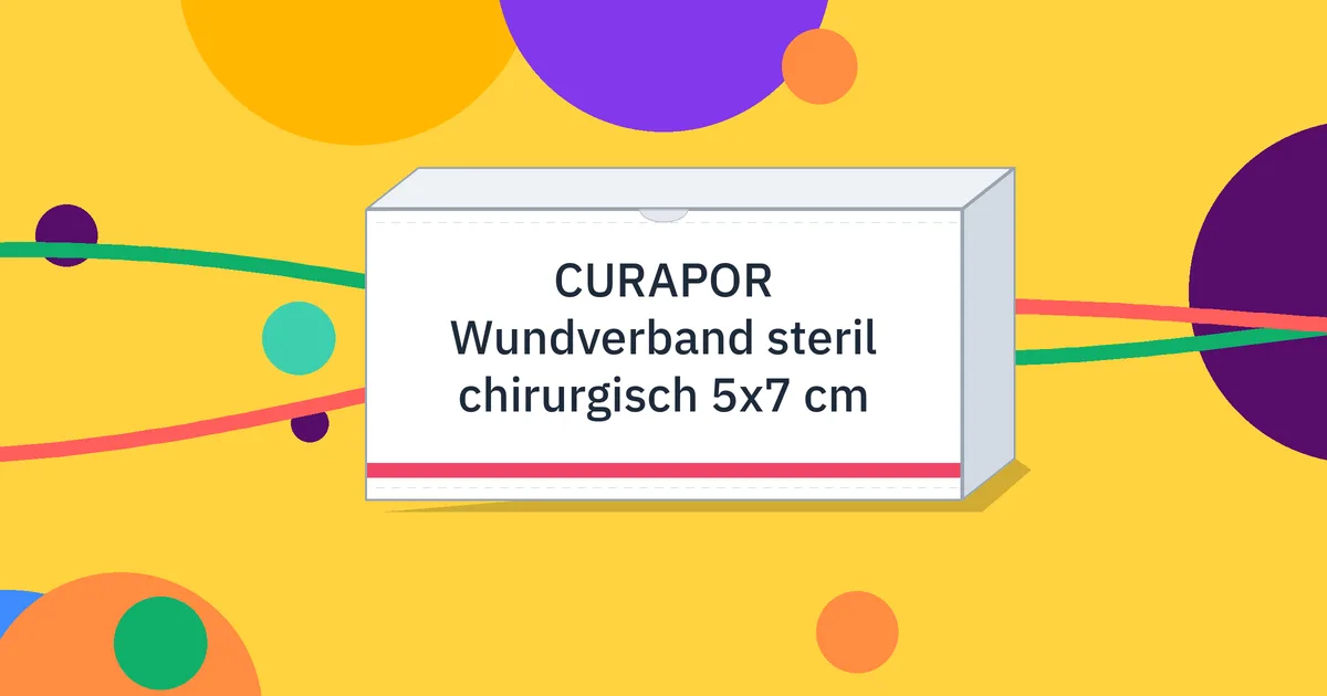 Symbolbild: Packung mit der Aufschrift CURAPOR Wundverband steril chirurgisch 5x7 cm (PZN 18437223) – Verfügbarkeit und Bezug in Apotheken in Frankfurt am Main