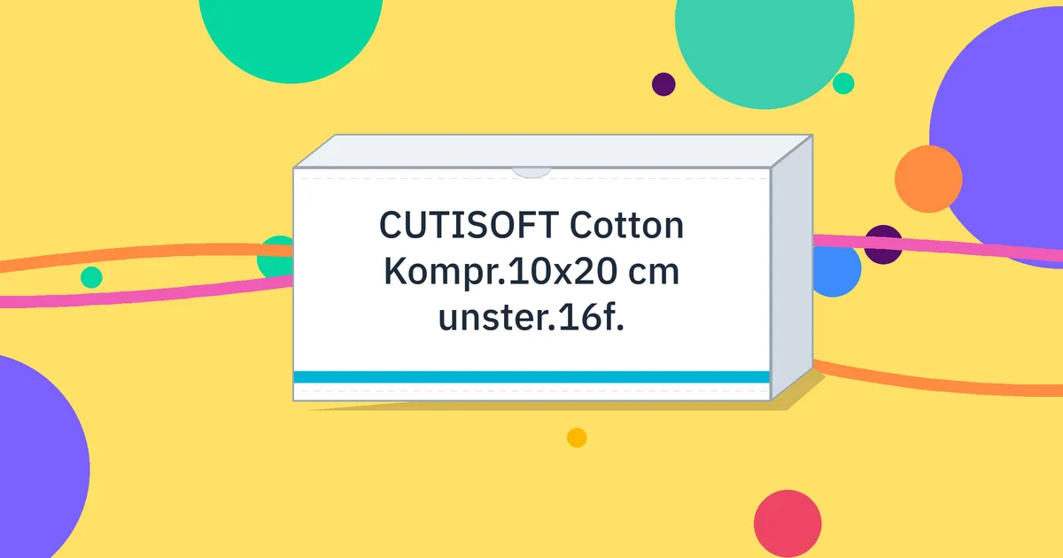 Symbolbild: Packung mit der Aufschrift CUTISOFT Cotton Kompr.10x20 cm unster.16f. (PZN 03897019) – Verfügbarkeit und Bezug in Apotheken in Frankfurt am Main