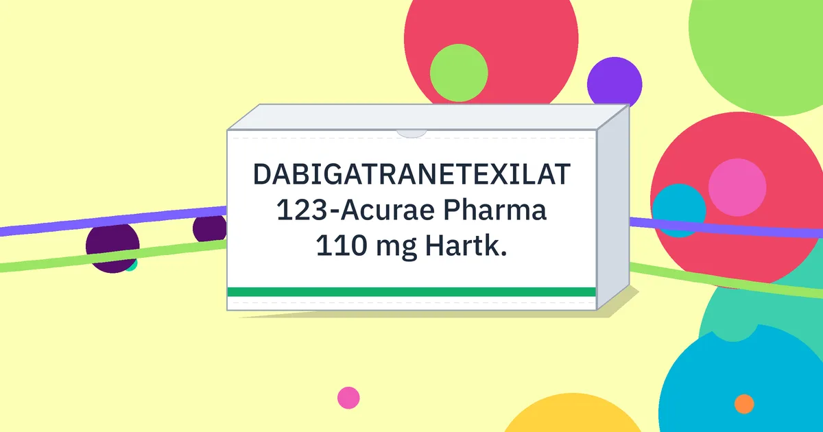 Symbolbild: Packung mit der Aufschrift DABIGATRANETEXILAT 123-Acurae Pharma 110 mg Hartk. (PZN 19135234) – Verfügbarkeit und Bezug in Apotheken in Frankfurt am Main