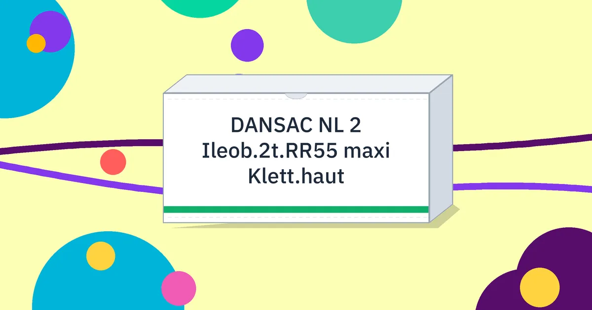 Symbolbild: Packung mit der Aufschrift DANSAC NL 2 Ileob.2t.RR55 maxi Klett.haut (PZN 08843790) – Verfügbarkeit und Bezug in Apotheken in Frankfurt am Main