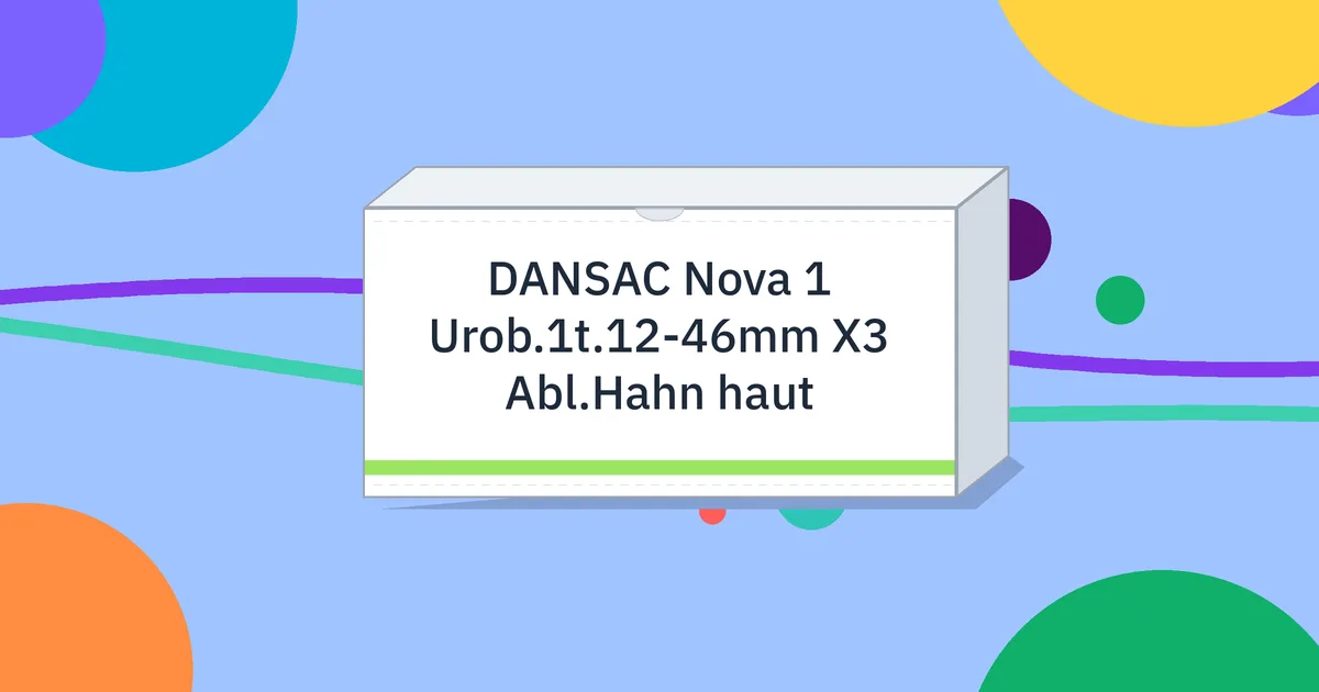 Symbolbild: Packung mit der Aufschrift DANSAC Nova 1 Urob.1t.12-46mm X3 Abl.Hahn haut (PZN 01994698) – Verfügbarkeit und Bezug in Apotheken in Frankfurt am Main