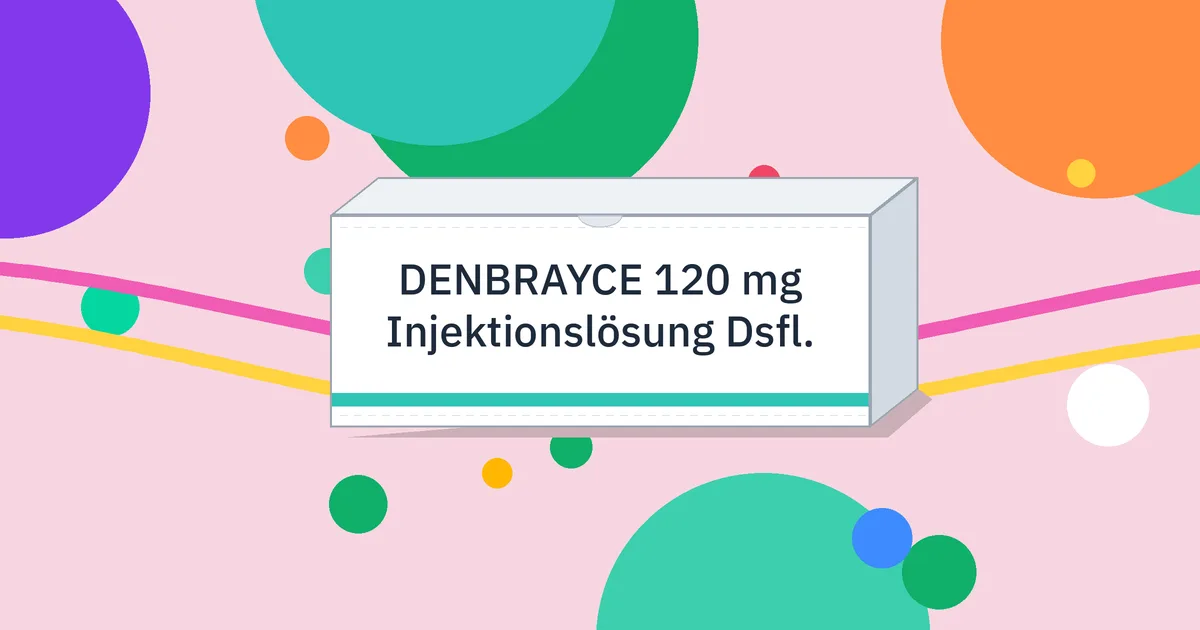 Symbolbild: Packung mit der Aufschrift DENBRAYCE 120 mg Injektionslösung Dsfl. (PZN 20038039) – Verfügbarkeit und Bezug in Apotheken in Frankfurt am Main