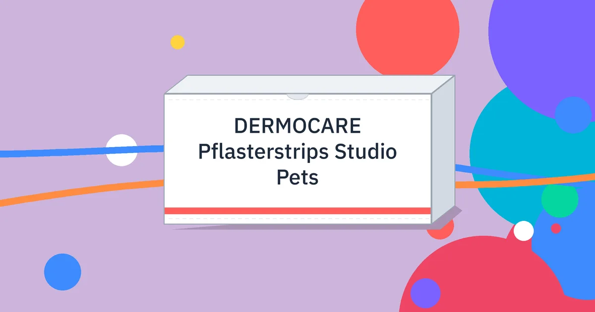 Symbolbild: Packung mit der Aufschrift DERMOCARE Pflasterstrips Studio Pets (PZN 14293141) – Verfügbarkeit und Bezug in Apotheken in Frankfurt am Main