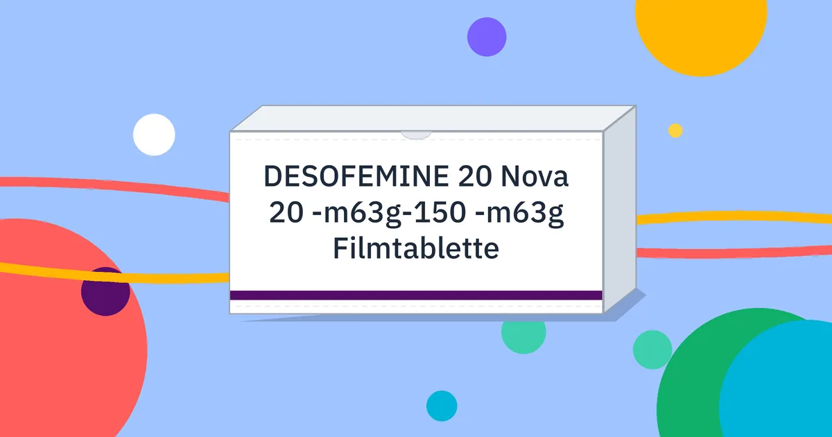 Symbolbild: Packung mit der Aufschrift DESOFEMINE 20 Nova 20 -m63g-150 -m63g Filmtablette (PZN 09925627) – Verfügbarkeit und Bezug in Apotheken in Frankfurt am Main