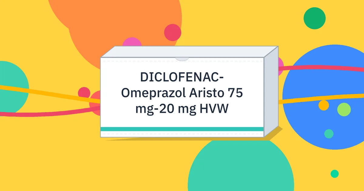 Symbolbild: Packung mit der Aufschrift DICLOFENAC-Omeprazol Aristo 75 mg-20 mg HVW (PZN 15417295) – Verfügbarkeit und Bezug in Apotheken in Frankfurt am Main
