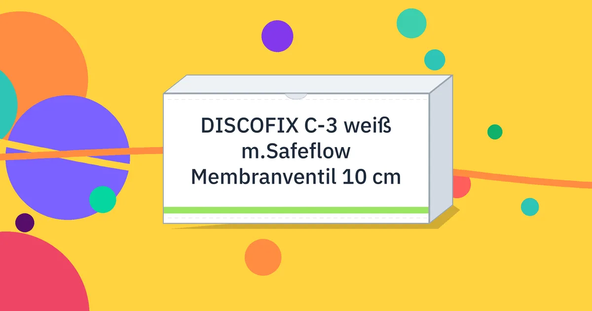 Symbolbild: Packung mit der Aufschrift DISCOFIX C-3 weiß m.Safeflow Membranventil 10 cm (PZN 17366165) – Verfügbarkeit und Bezug in Apotheken in Frankfurt am Main