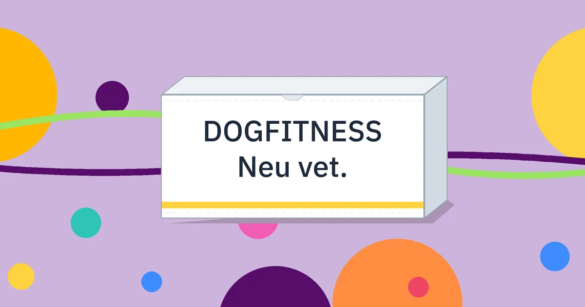 Symbolbild: Packung mit der Aufschrift DOGFITNESS Neu vet. (PZN 02488365) – Verfügbarkeit und Bezug in Apotheken in Frankfurt am Main